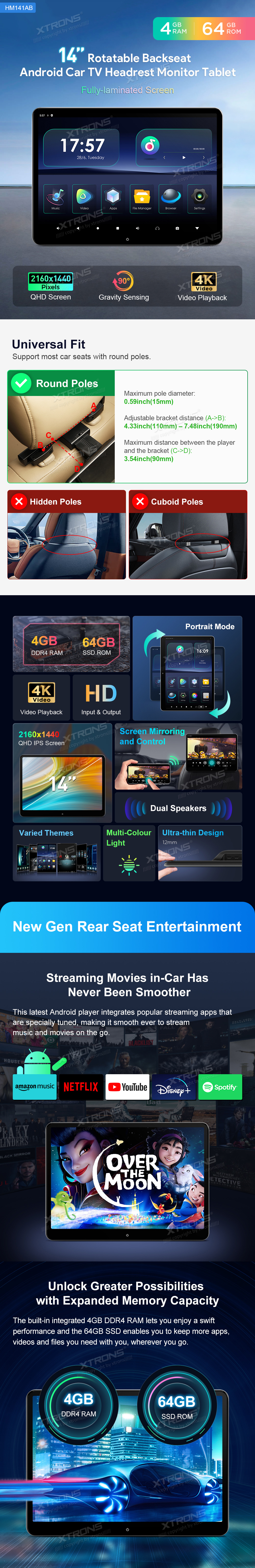 14 inch Rotatable Backseat Android Car TV Headrest Monitor Tablet with ...