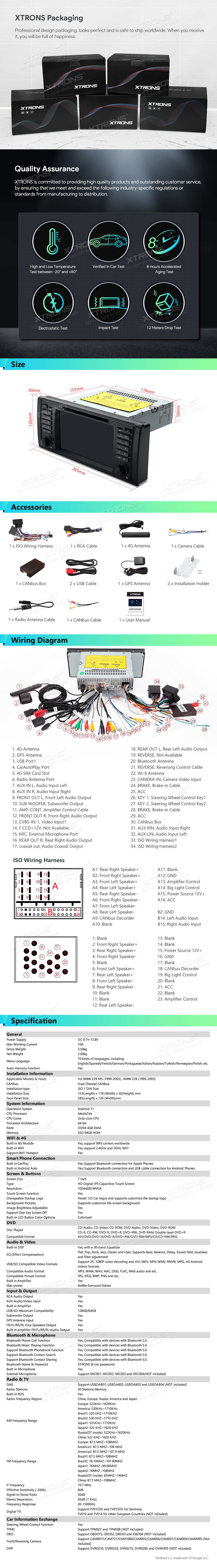 Radio Nawigacja BMW 39/E38 4GB/64GB Android 13 xtrons